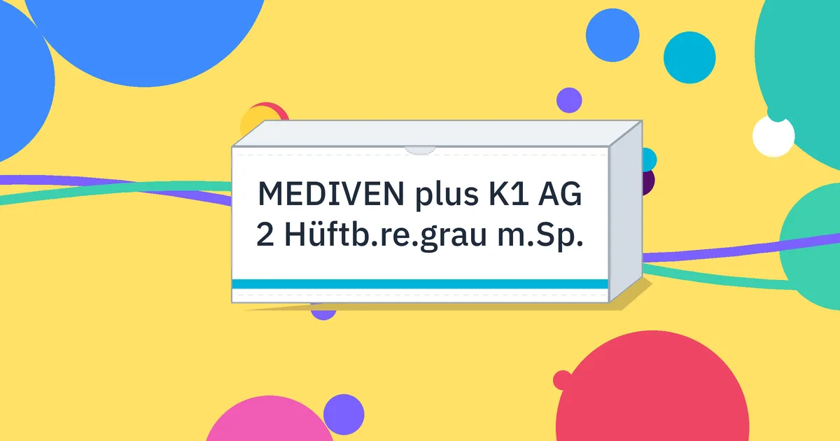 Symbolbild: Packung mit der Aufschrift MEDIVEN plus K1 AG 2 Hüftb.re.grau m.Sp. (PZN 18938936) – Verfügbarkeit und Bezug in Apotheken in Frankfurt am Main