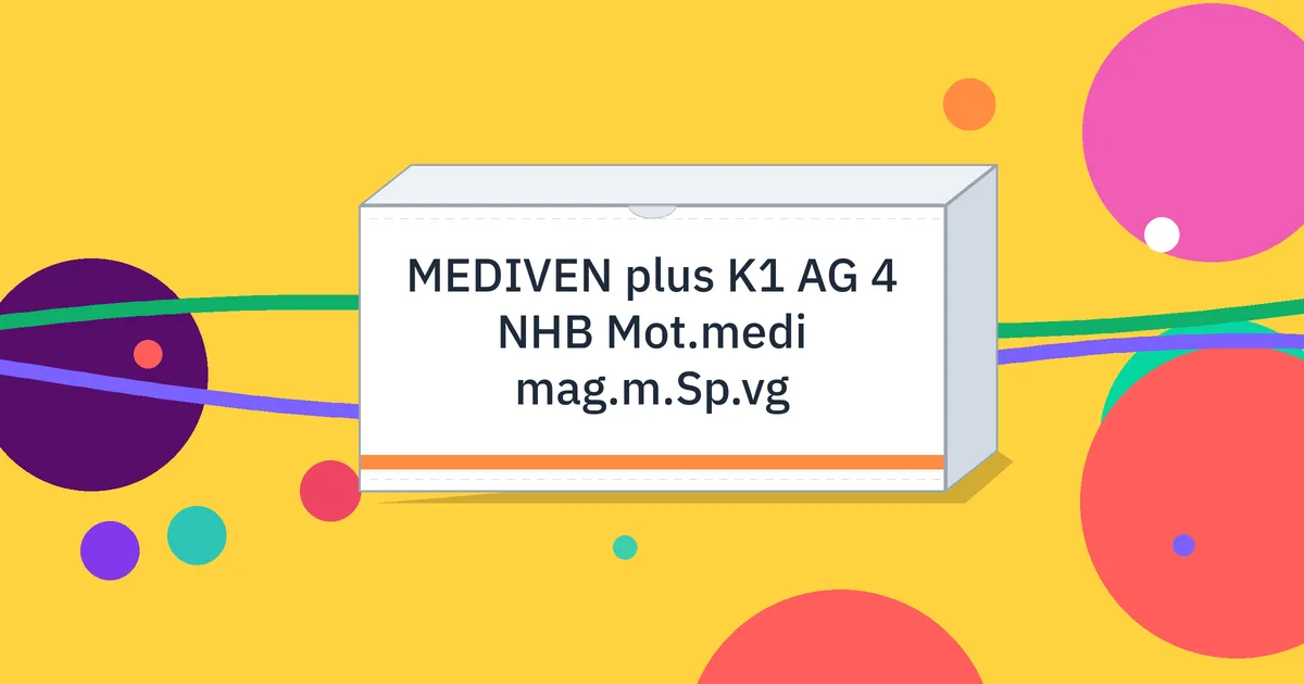 Symbolbild: Packung mit der Aufschrift MEDIVEN plus K1 AG 4 NHB Mot.medi mag.m.Sp.vg (PZN 15915751) – Verfügbarkeit und Bezug in Apotheken in Frankfurt am Main