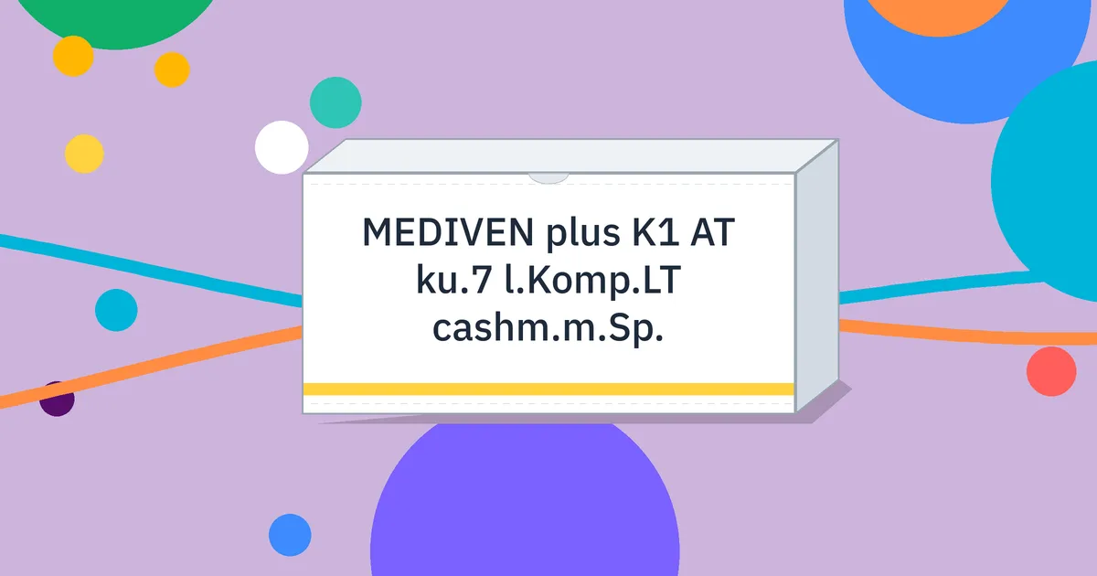 Symbolbild: Packung mit der Aufschrift MEDIVEN plus K1 AT ku.7 l.Komp.LT cashm.m.Sp. (PZN 15029110) – Verfügbarkeit und Bezug in Apotheken in Frankfurt am Main
