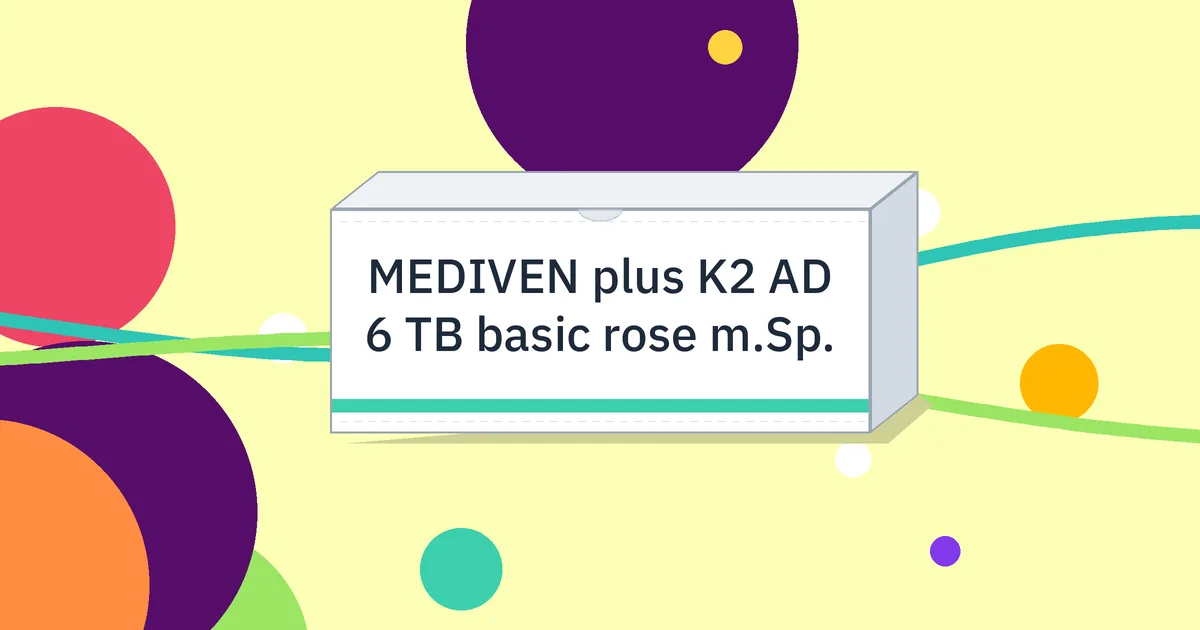 Symbolbild: Packung mit der Aufschrift MEDIVEN plus K2 AD 6 TB basic rose m.Sp. (PZN 15094478) – Verfügbarkeit und Bezug in Apotheken in Frankfurt am Main