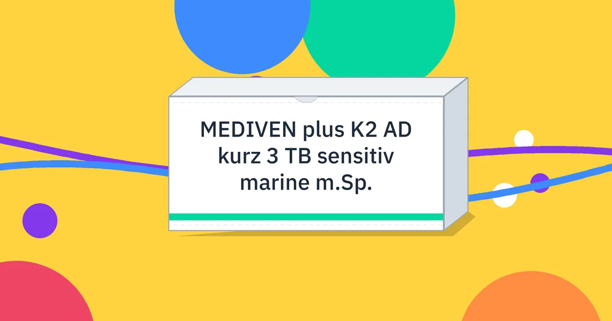 Symbolbild: Packung mit der Aufschrift MEDIVEN plus K2 AD kurz 3 TB sensitiv marine m.Sp. (PZN 15105673) – Verfügbarkeit und Bezug in Apotheken in Frankfurt am Main