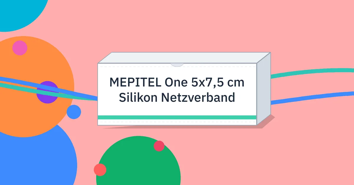 Symbolbild: Packung mit der Aufschrift MEPITEL One 5x7,5 cm Silikon Netzverband (PZN 13707818) – Verfügbarkeit und Bezug in Apotheken in Frankfurt am Main