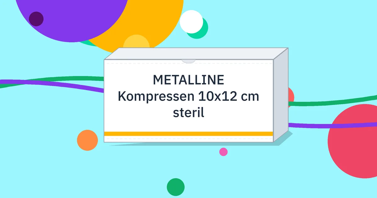 Symbolbild: Packung mit der Aufschrift METALLINE Kompressen 10x12 cm steril (PZN 05995789) – Verfügbarkeit und Bezug in Apotheken in Frankfurt am Main