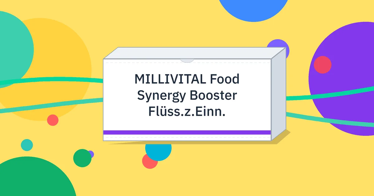 Symbolbild: Packung mit der Aufschrift MILLIVITAL Food Synergy Booster Flüss.z.Einn. (PZN 11316284) – Verfügbarkeit und Bezug in Apotheken in Frankfurt am Main
