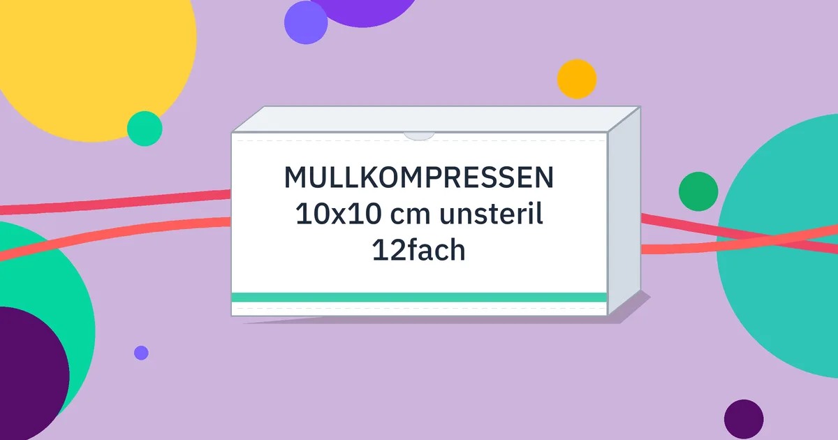 Symbolbild: Packung mit der Aufschrift MULLKOMPRESSEN 10x10 cm unsteril 12fach (PZN 00430829) – Verfügbarkeit und Bezug in Apotheken in Frankfurt am Main