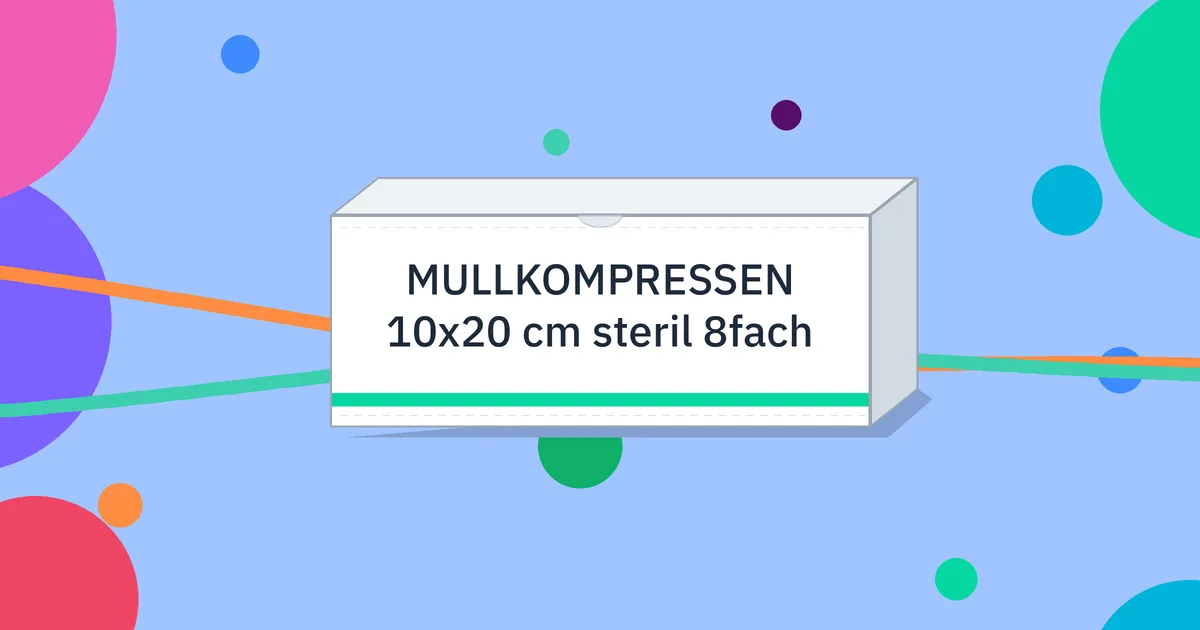 Symbolbild: Packung mit der Aufschrift MULLKOMPRESSEN 10x20 cm steril 8fach (PZN 06168539) – Verfügbarkeit und Bezug in Apotheken in Frankfurt am Main