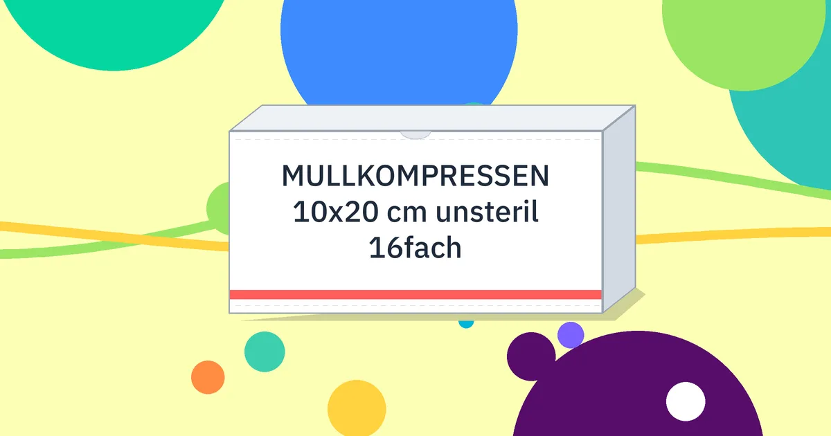 Symbolbild: Packung mit der Aufschrift MULLKOMPRESSEN 10x20 cm unsteril 16fach (PZN 11849589) – Verfügbarkeit und Bezug in Apotheken in Frankfurt am Main