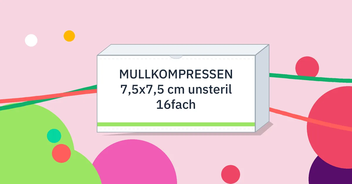 Symbolbild: Packung mit der Aufschrift MULLKOMPRESSEN 7,5x7,5 cm unsteril 16fach (PZN 09945825) – Verfügbarkeit und Bezug in Apotheken in Frankfurt am Main