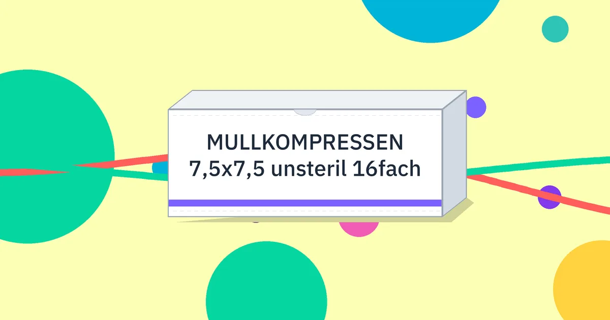 Symbolbild: Packung mit der Aufschrift MULLKOMPRESSEN 7,5x7,5 unsteril 16fach (PZN 04797254) – Verfügbarkeit und Bezug in Apotheken in Frankfurt am Main