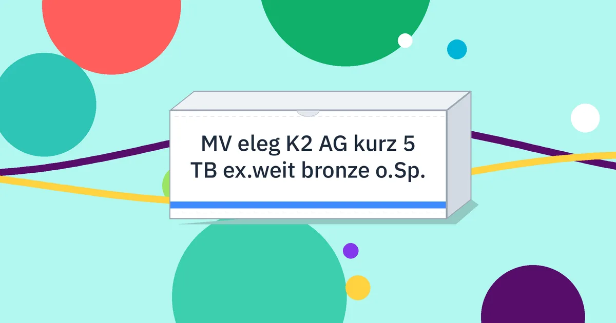 Symbolbild: Packung mit der Aufschrift MV eleg K2 AG kurz 5 TB ex.weit bronze o.Sp. (PZN 14716989) – Verfügbarkeit und Bezug in Apotheken in Frankfurt am Main