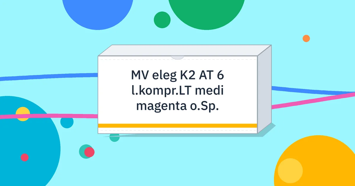 Symbolbild: Packung mit der Aufschrift MV eleg K2 AT 6 l.kompr.LT medi magenta o.Sp. (PZN 15285758) – Verfügbarkeit und Bezug in Apotheken in Frankfurt am Main
