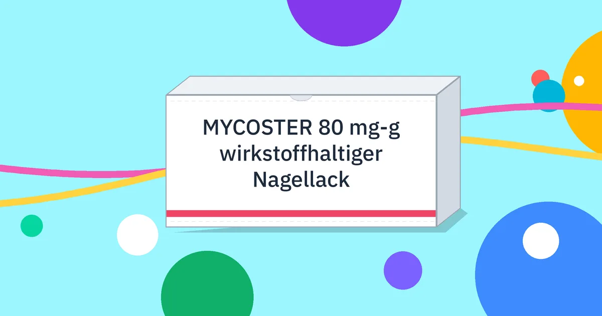 Symbolbild: Packung mit der Aufschrift MYCOSTER 80 mg-g wirkstoffhaltiger Nagellack (PZN 13987491) – Verfügbarkeit und Bezug in Apotheken in Frankfurt am Main