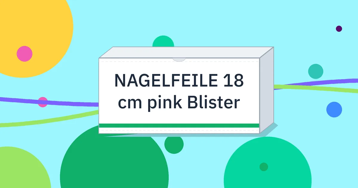 Symbolbild: Packung mit der Aufschrift NAGELFEILE 18 cm pink Blister (PZN 01587332) – Verfügbarkeit und Bezug in Apotheken in Frankfurt am Main