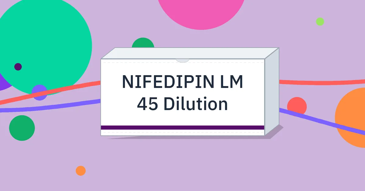 Symbolbild: Packung mit der Aufschrift NIFEDIPIN LM 45 Dilution (PZN 12969781) – Verfügbarkeit und Bezug in Apotheken in Frankfurt am Main