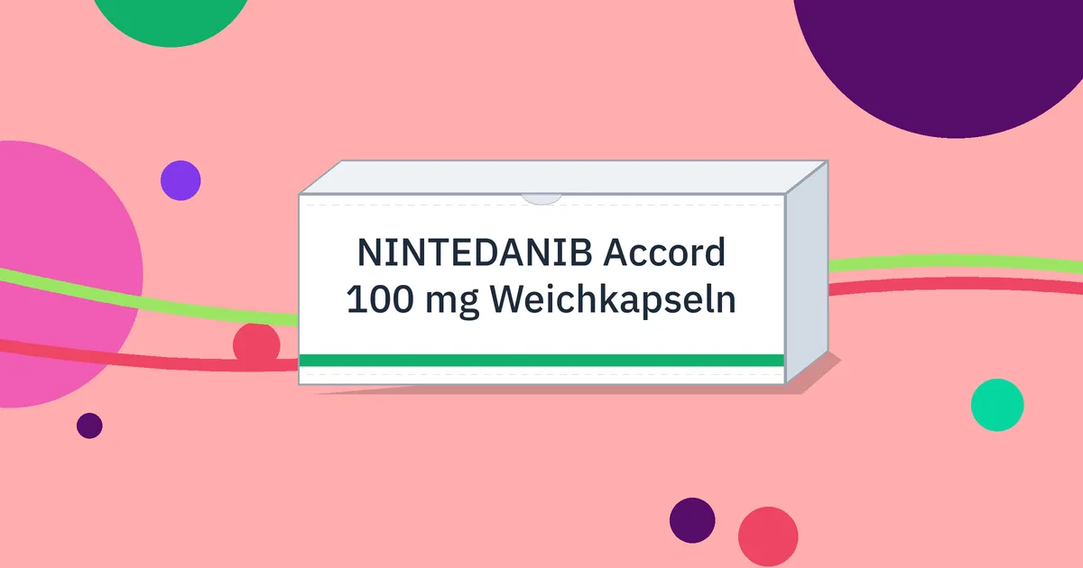 Symbolbild: Packung mit der Aufschrift NINTEDANIB Accord 100 mg Weichkapseln (PZN 19743956) – Verfügbarkeit und Bezug in Apotheken in Frankfurt am Main