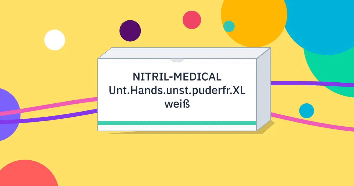 Symbolbild: Packung mit der Aufschrift NITRIL-MEDICAL Unt.Hands.unst.puderfr.XL weiß (PZN 18408316) – Verfügbarkeit und Bezug in Apotheken in Frankfurt am Main