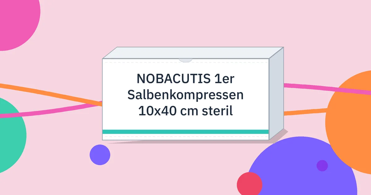 Symbolbild: Packung mit der Aufschrift NOBACUTIS 1er Salbenkompressen 10x40 cm steril (PZN 01621750) – Verfügbarkeit und Bezug in Apotheken in Frankfurt am Main