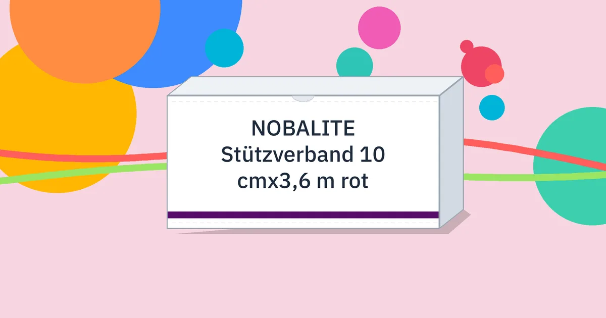 Symbolbild: Packung mit der Aufschrift NOBALITE Stützverband 10 cmx3,6 m rot (PZN 14293017) – Verfügbarkeit und Bezug in Apotheken in Frankfurt am Main