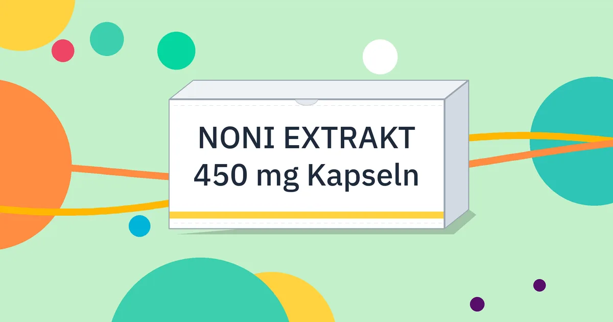 Symbolbild: Packung mit der Aufschrift NONI EXTRAKT 450 mg Kapseln (PZN 09462943) – Verfügbarkeit und Bezug in Apotheken in Frankfurt am Main