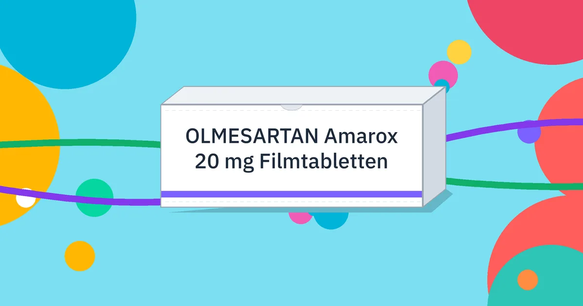 Symbolbild: Packung mit der Aufschrift OLMESARTAN Amarox 20 mg Filmtabletten (PZN 16804568) – Verfügbarkeit und Bezug in Apotheken in Frankfurt am Main