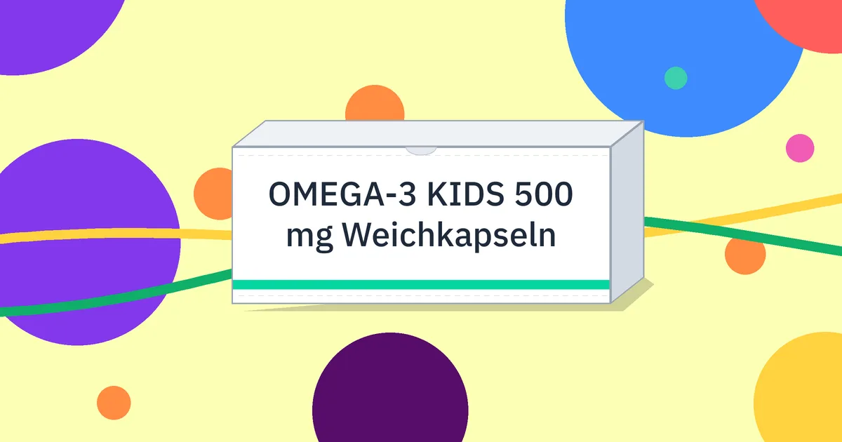 Symbolbild: Packung mit der Aufschrift OMEGA-3 KIDS 500 mg Weichkapseln (PZN 11722251) – Verfügbarkeit und Bezug in Apotheken in Frankfurt am Main