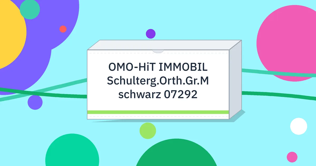 Symbolbild: Packung mit der Aufschrift OMO-HiT IMMOBIL Schulterg.Orth.Gr.M schwarz 07292 (PZN 11028504) – Verfügbarkeit und Bezug in Apotheken in Frankfurt am Main