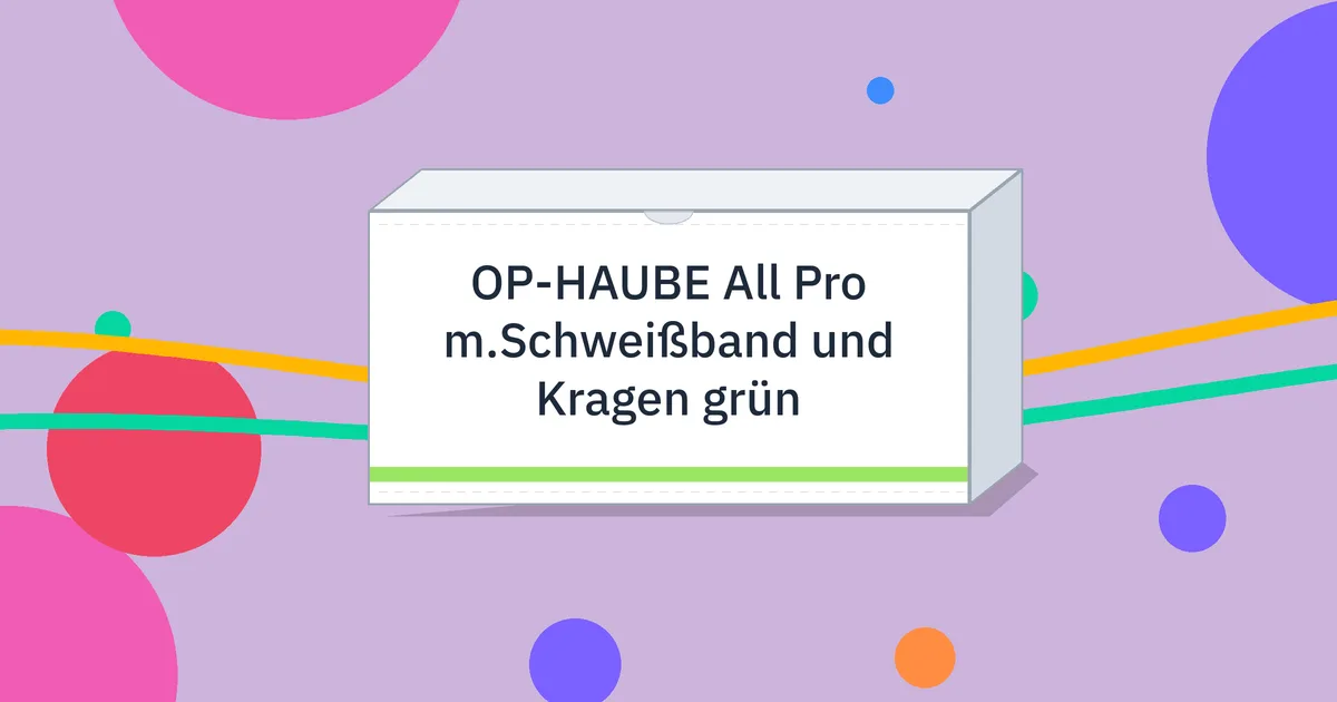 Symbolbild: Packung mit der Aufschrift OP-HAUBE All Pro m.Schweißband und Kragen grün (PZN 20393266) – Verfügbarkeit und Bezug in Apotheken in Frankfurt am Main