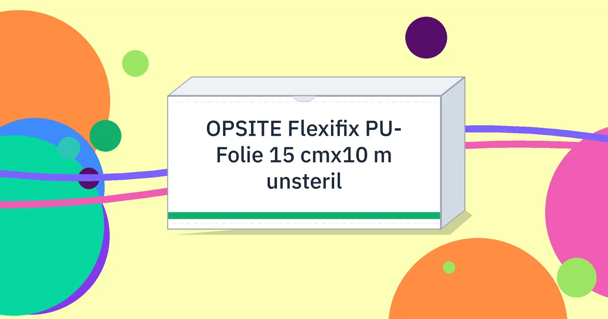 Symbolbild: Packung mit der Aufschrift OPSITE Flexifix PU-Folie 15 cmx10 m unsteril (PZN 18035105) – Verfügbarkeit und Bezug in Apotheken in Frankfurt am Main