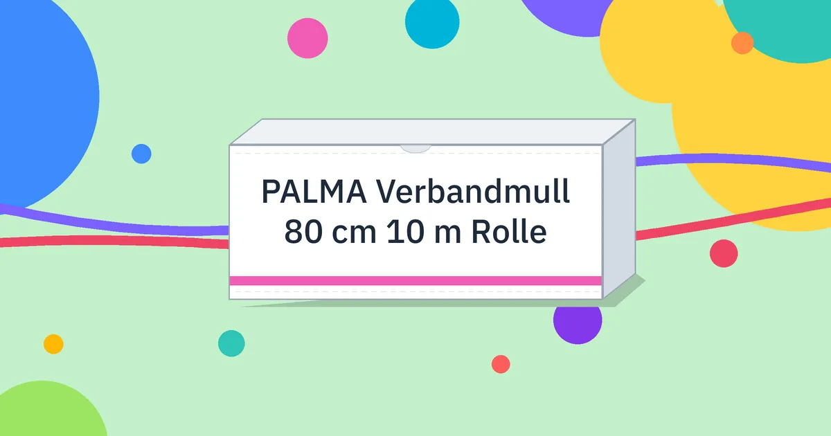 Symbolbild: Packung mit der Aufschrift PALMA Verbandmull 80 cm 10 m Rolle (PZN 03289596) – Verfügbarkeit und Bezug in Apotheken in Frankfurt am Main