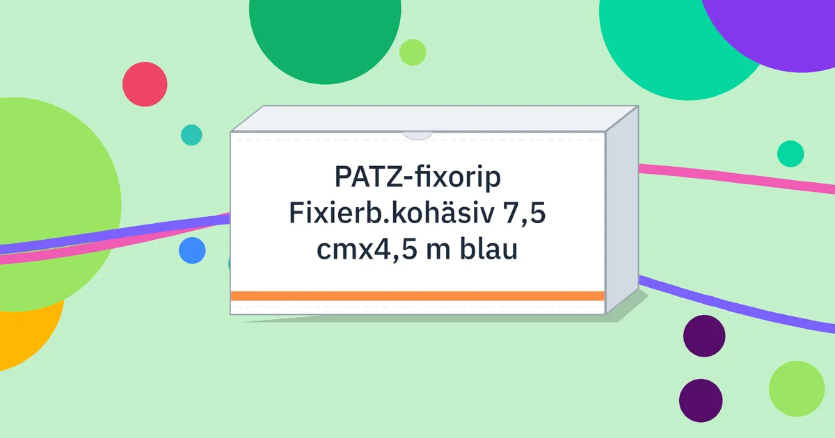 Symbolbild: Packung mit der Aufschrift PATZ-fixorip Fixierb.kohäsiv 7,5 cmx4,5 m blau (PZN 18450028) – Verfügbarkeit und Bezug in Apotheken in Frankfurt am Main