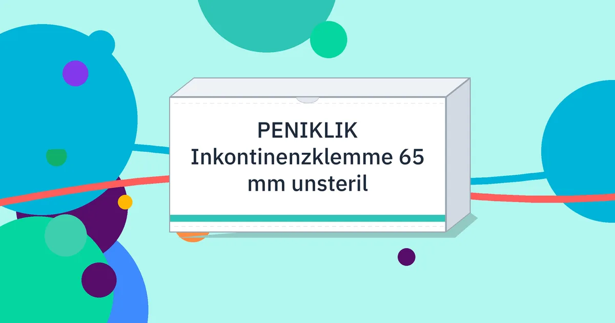 Symbolbild: Packung mit der Aufschrift PENIKLIK Inkontinenzklemme 65 mm unsteril (PZN 16887413) – Verfügbarkeit und Bezug in Apotheken in Frankfurt am Main