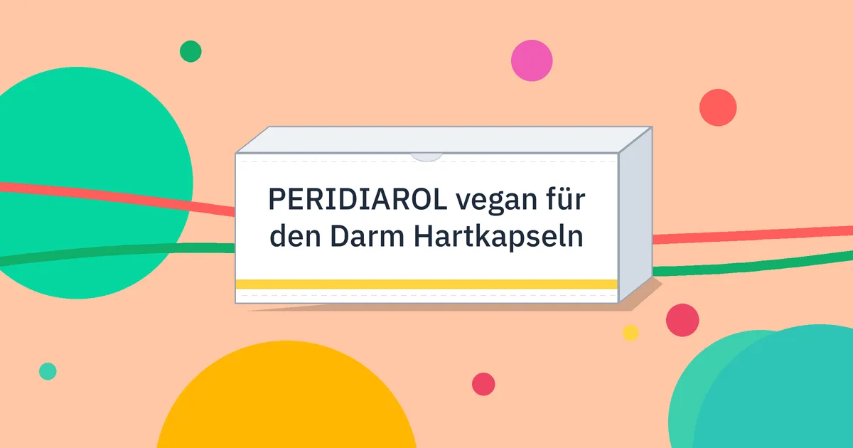Symbolbild: Packung mit der Aufschrift PERIDIAROL vegan für den Darm Hartkapseln (PZN 20050394) – Verfügbarkeit und Bezug in Apotheken in Frankfurt am Main
