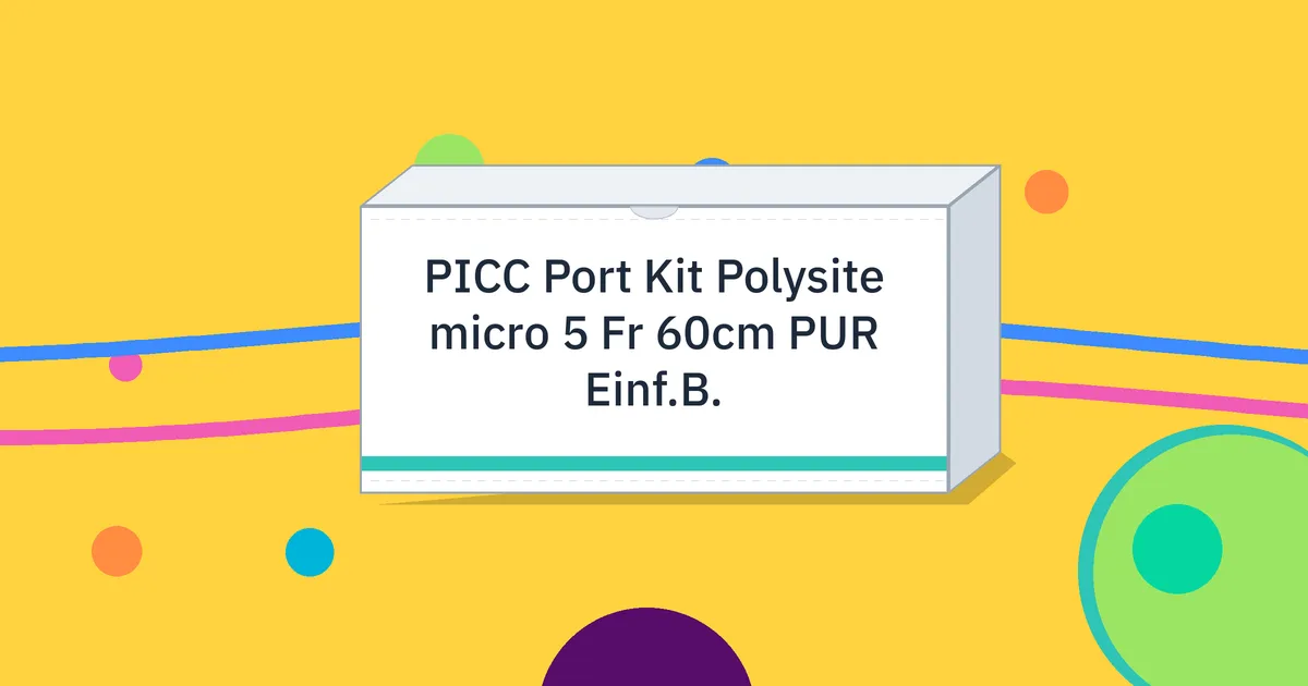 Symbolbild: Packung mit der Aufschrift PICC Port Kit Polysite micro 5 Fr 60cm PUR Einf.B. (PZN 18494126) – Verfügbarkeit und Bezug in Apotheken in Frankfurt am Main