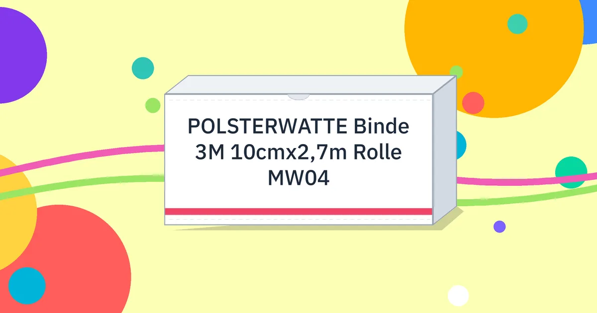 Symbolbild: Packung mit der Aufschrift POLSTERWATTE Binde 3M 10cmx2,7m Rolle MW04 (PZN 19235556) – Verfügbarkeit und Bezug in Apotheken in Frankfurt am Main