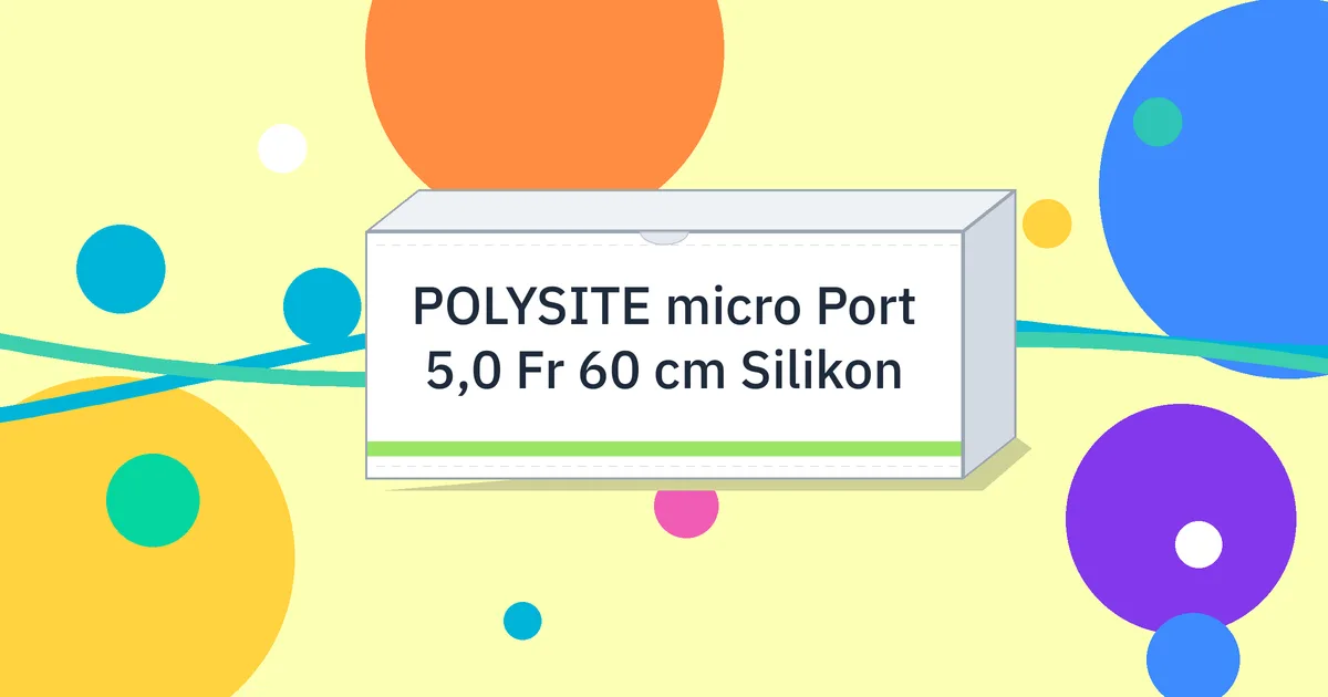 Symbolbild: Packung mit der Aufschrift POLYSITE micro Port 5,0 Fr 60 cm Silikon (PZN 12340089) – Verfügbarkeit und Bezug in Apotheken in Frankfurt am Main