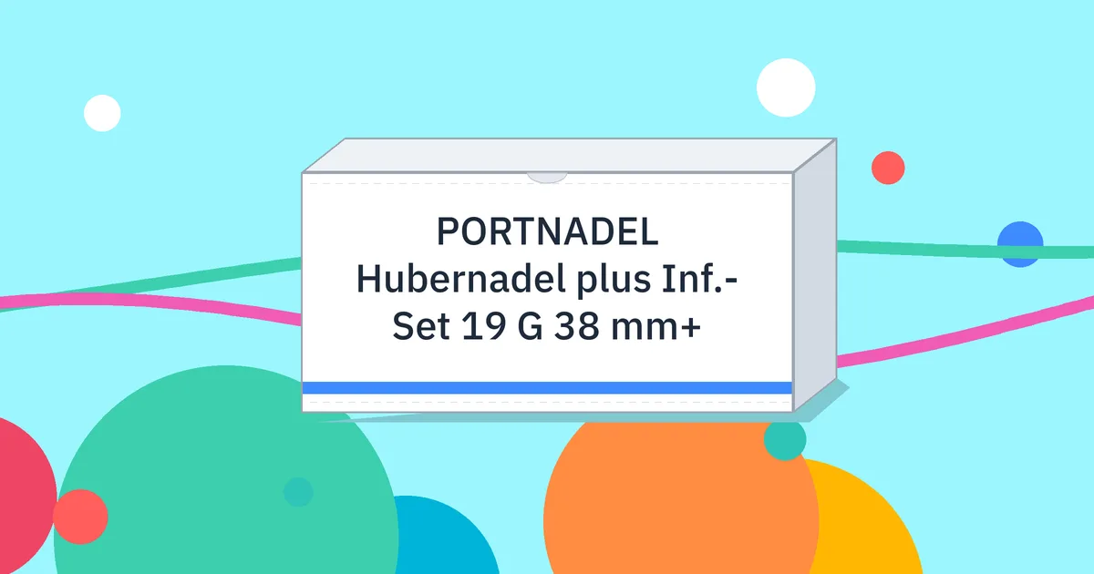 Symbolbild: Packung mit der Aufschrift PORTNADEL Hubernadel plus Inf.-Set 19 G 38 mm+ (PZN 02704573) – Verfügbarkeit und Bezug in Apotheken in Frankfurt am Main