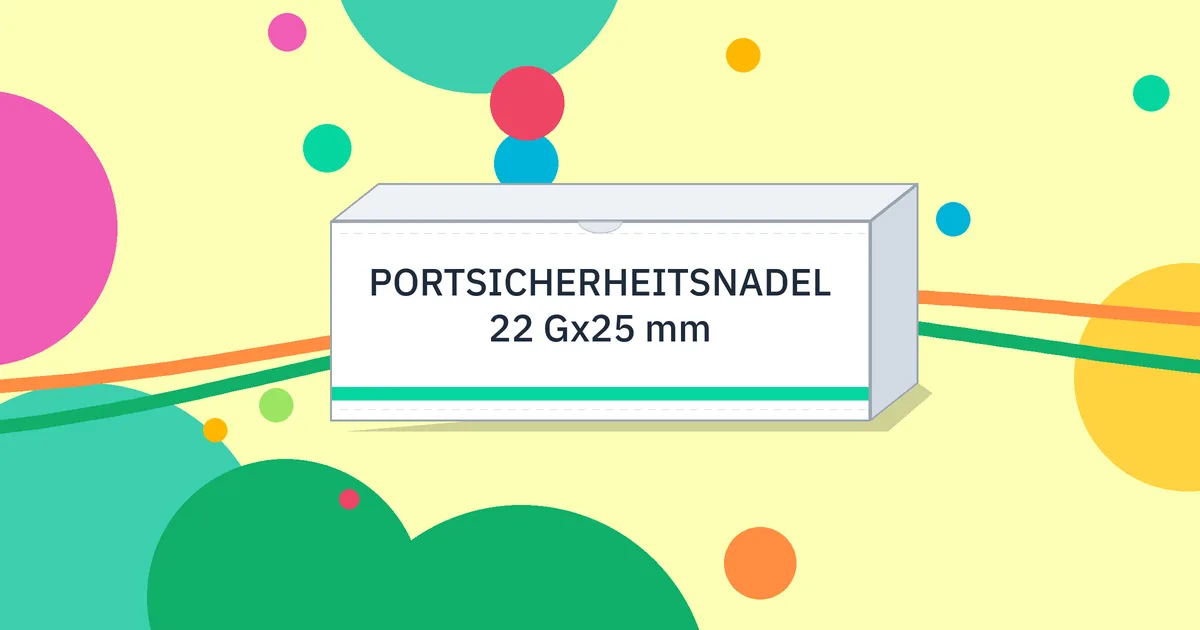 Symbolbild: Packung mit der Aufschrift PORTSICHERHEITSNADEL 22 Gx25 mm (PZN 02569543) – Verfügbarkeit und Bezug in Apotheken in Frankfurt am Main