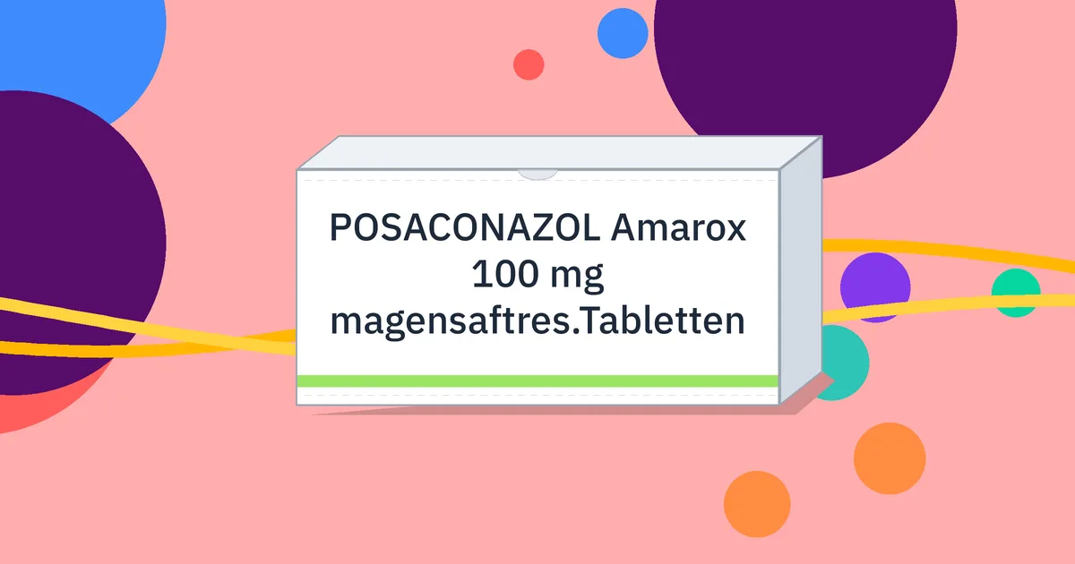 Symbolbild: Packung mit der Aufschrift POSACONAZOL Amarox 100 mg magensaftres.Tabletten (PZN 18882437) – Verfügbarkeit und Bezug in Apotheken in Frankfurt am Main