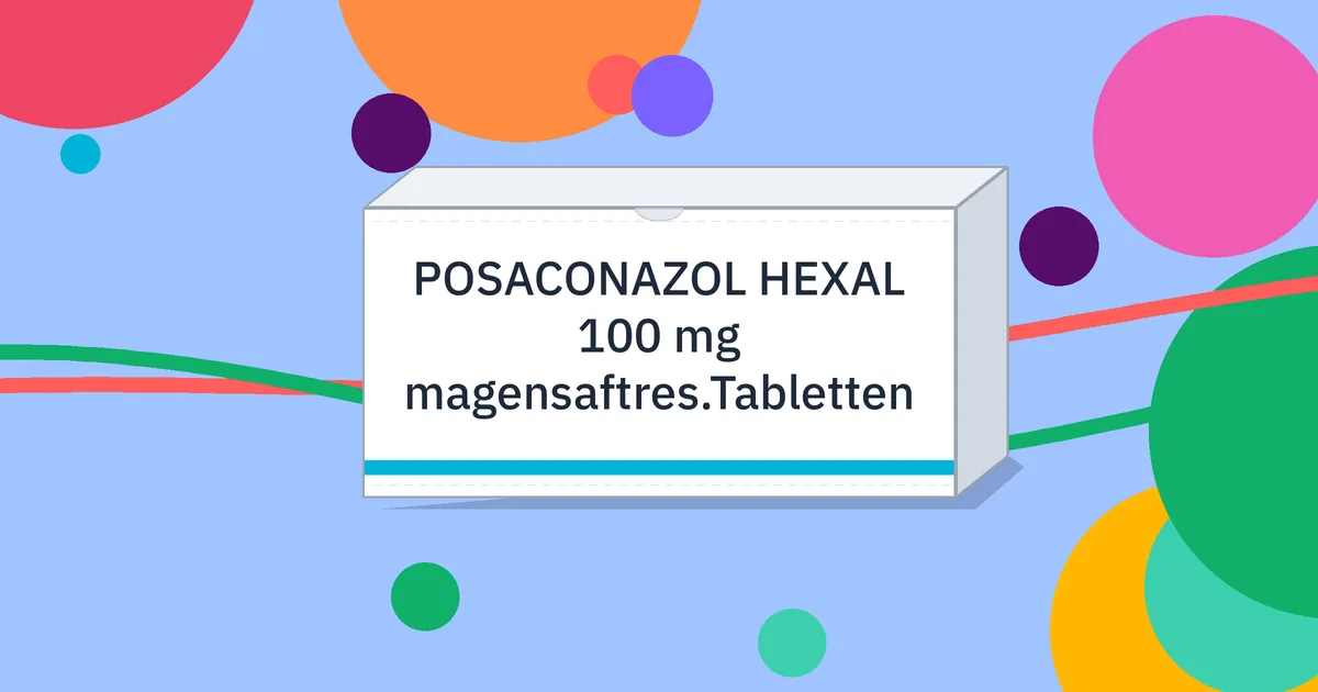 Symbolbild: Packung mit der Aufschrift POSACONAZOL HEXAL 100 mg magensaftres.Tabletten (PZN 15582953) – Verfügbarkeit und Bezug in Apotheken in Frankfurt am Main