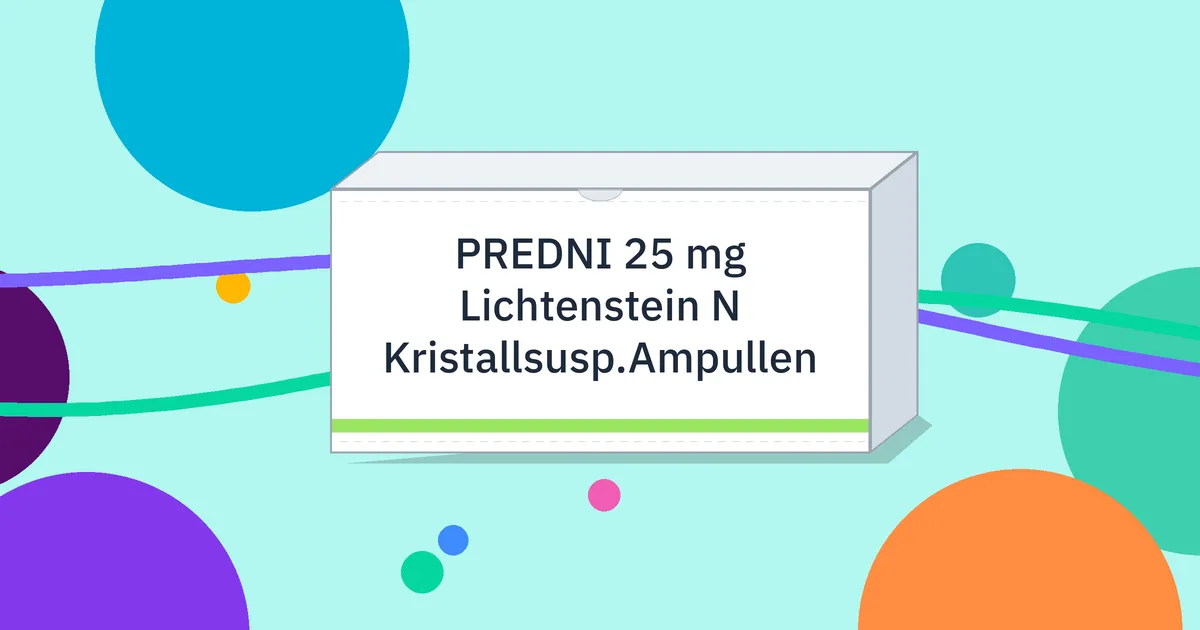 Symbolbild: Packung mit der Aufschrift PREDNI 25 mg Lichtenstein N Kristallsusp.Ampullen (PZN 02261590) – Verfügbarkeit und Bezug in Apotheken in Frankfurt am Main