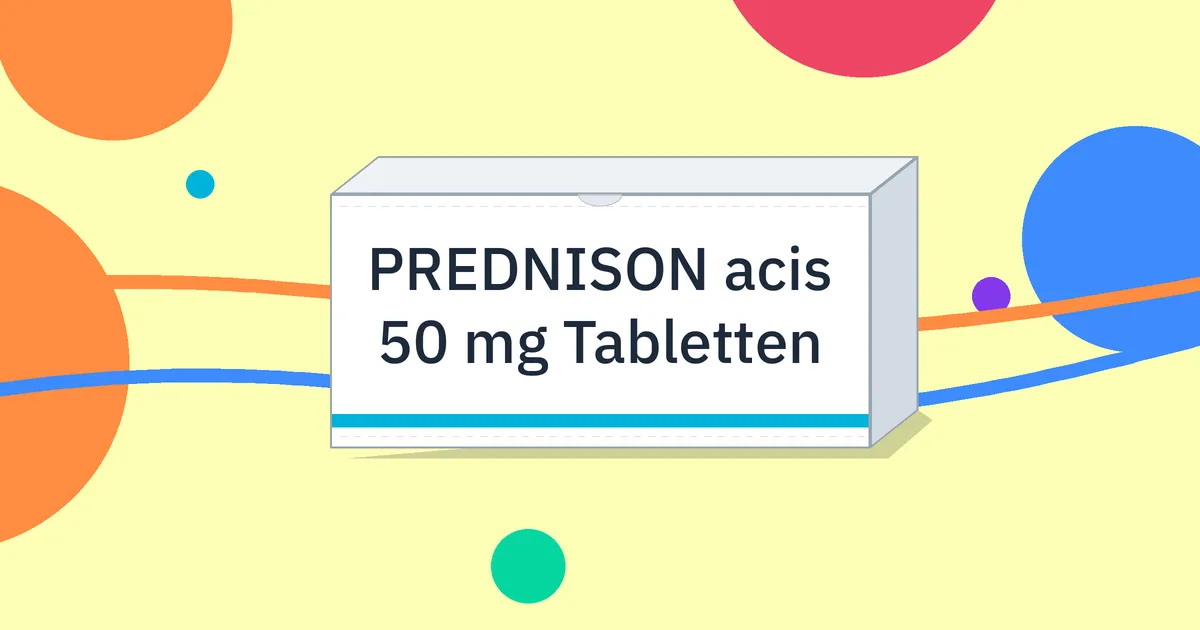 Symbolbild: Packung mit der Aufschrift PREDNISON acis 50 mg Tabletten (PZN 02173472) – Verfügbarkeit und Bezug in Apotheken in Frankfurt am Main