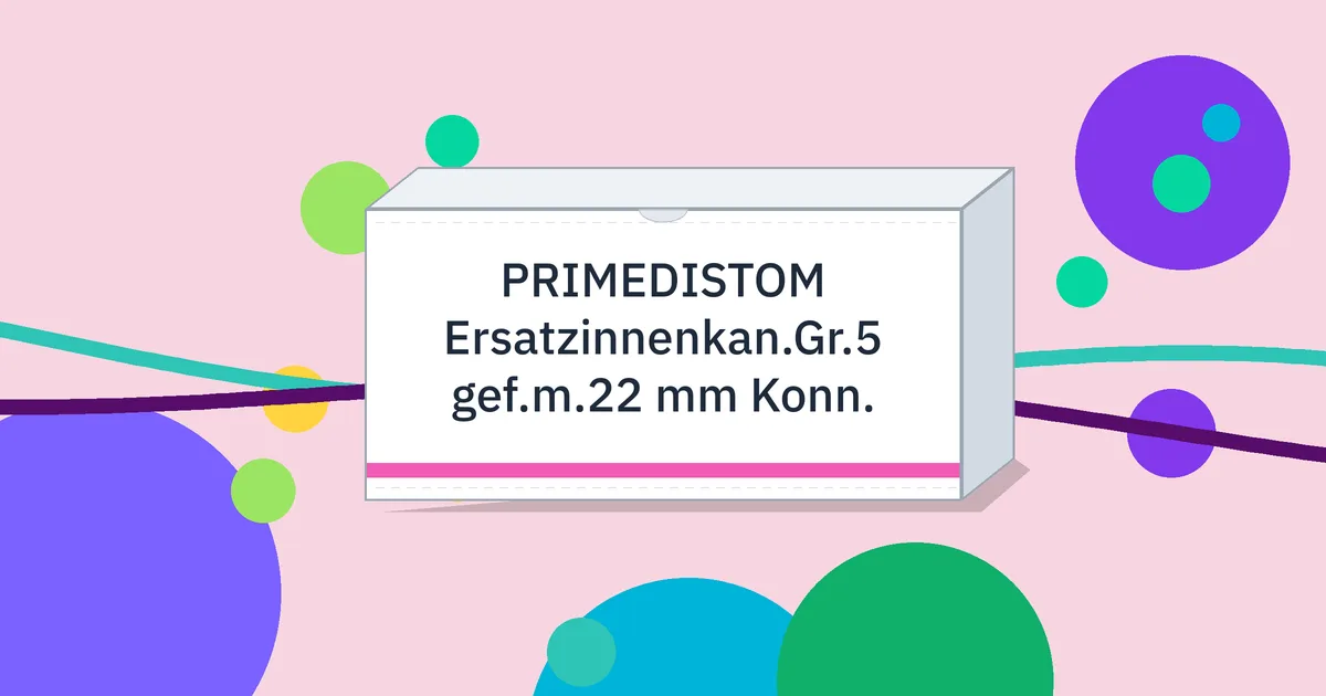 Symbolbild: Packung mit der Aufschrift PRIMEDISTOM Ersatzinnenkan.Gr.5 gef.m.22 mm Konn. (PZN 10257295) – Verfügbarkeit und Bezug in Apotheken in Frankfurt am Main