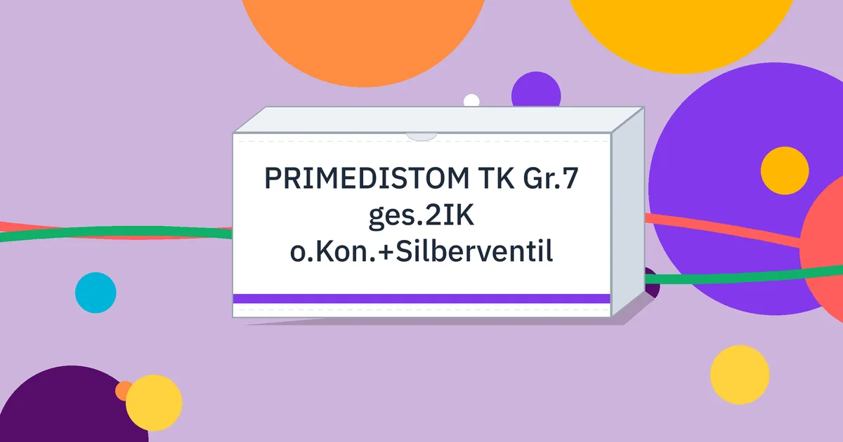 Symbolbild: Packung mit der Aufschrift PRIMEDISTOM TK Gr.7 ges.2IK o.Kon.+Silberventil (PZN 10229778) – Verfügbarkeit und Bezug in Apotheken in Frankfurt am Main