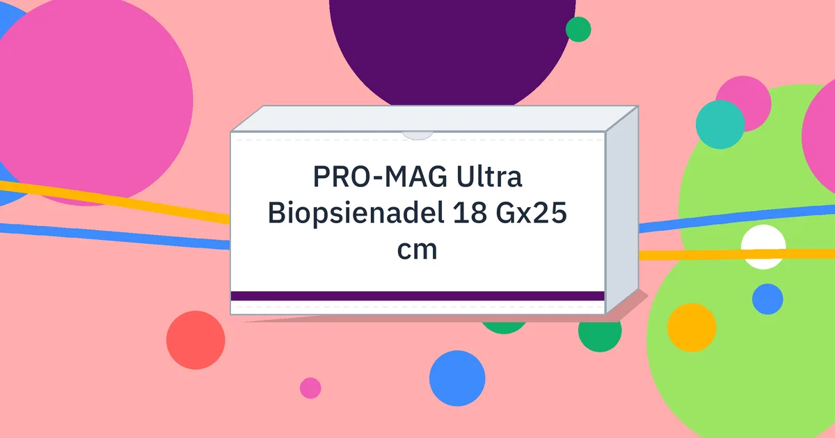 Symbolbild: Packung mit der Aufschrift PRO-MAG Ultra Biopsienadel 18 Gx25 cm (PZN 06769279) – Verfügbarkeit und Bezug in Apotheken in Frankfurt am Main