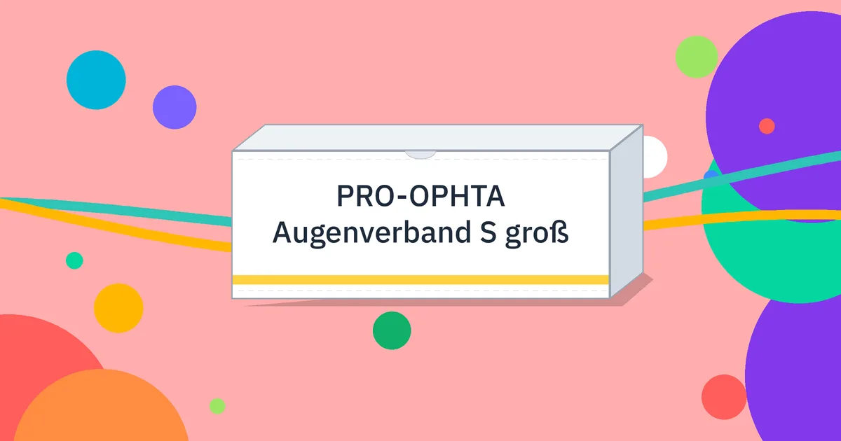 Symbolbild: Packung mit der Aufschrift PRO-OPHTA Augenverband S groß (PZN 18768090) – Verfügbarkeit und Bezug in Apotheken in Frankfurt am Main