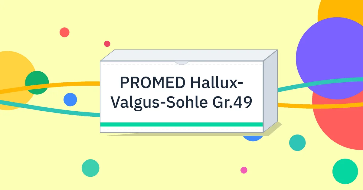 Symbolbild: Packung mit der Aufschrift PROMED Hallux-Valgus-Sohle Gr.49 (PZN 07300107) – Verfügbarkeit und Bezug in Apotheken in Frankfurt am Main
