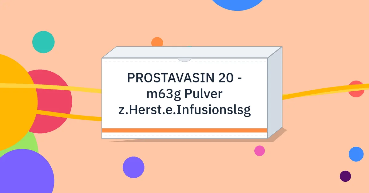 Symbolbild: Packung mit der Aufschrift PROSTAVASIN 20 -m63g Pulver z.Herst.e.Infusionslsg (PZN 10170542) – Verfügbarkeit und Bezug in Apotheken in Frankfurt am Main