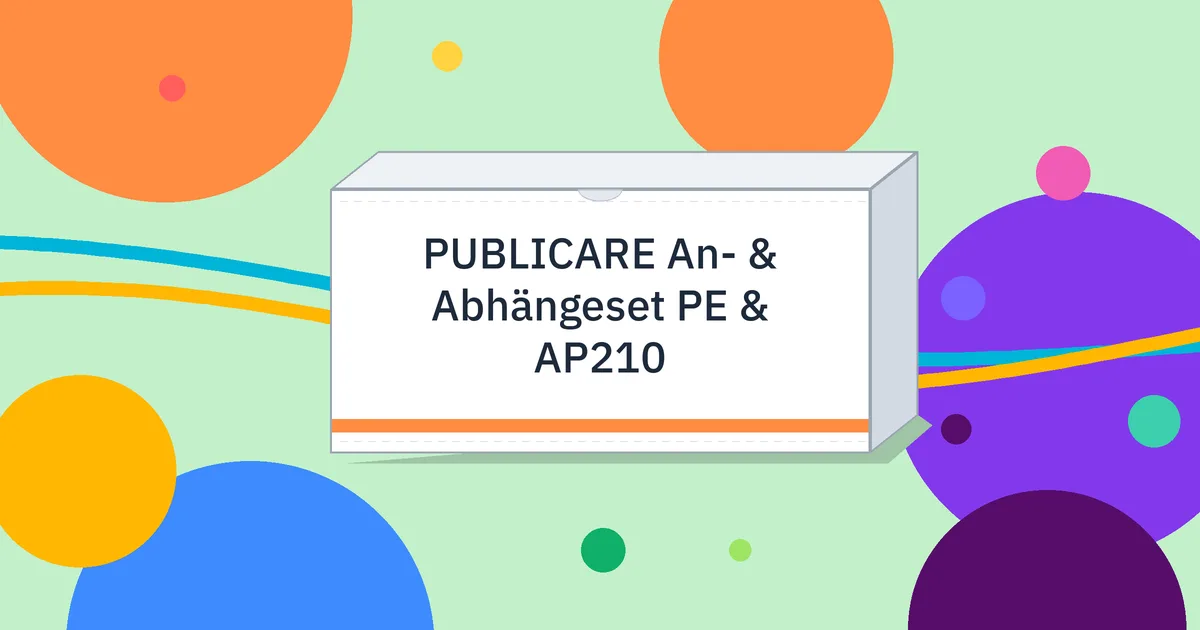 Symbolbild: Packung mit der Aufschrift PUBLICARE An- & Abhängeset PE & AP210 (PZN 19105368) – Verfügbarkeit und Bezug in Apotheken in Frankfurt am Main