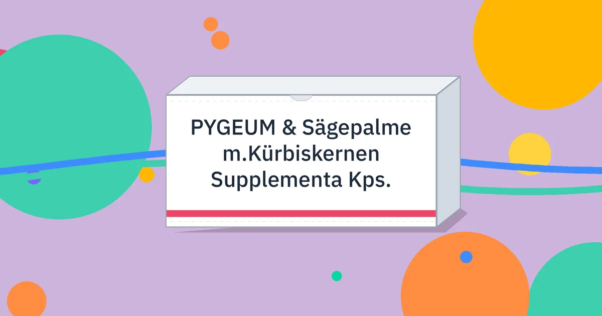 Symbolbild: Packung mit der Aufschrift PYGEUM & Sägepalme m.Kürbiskernen Supplementa Kps. (PZN 19345954) – Verfügbarkeit und Bezug in Apotheken in Frankfurt am Main