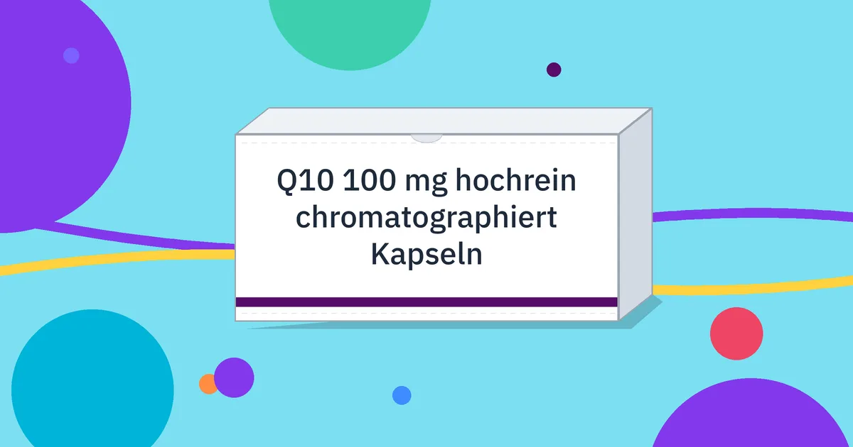 Symbolbild: Packung mit der Aufschrift Q10 100 mg hochrein chromatographiert Kapseln (PZN 00602035) – Verfügbarkeit und Bezug in Apotheken in Frankfurt am Main